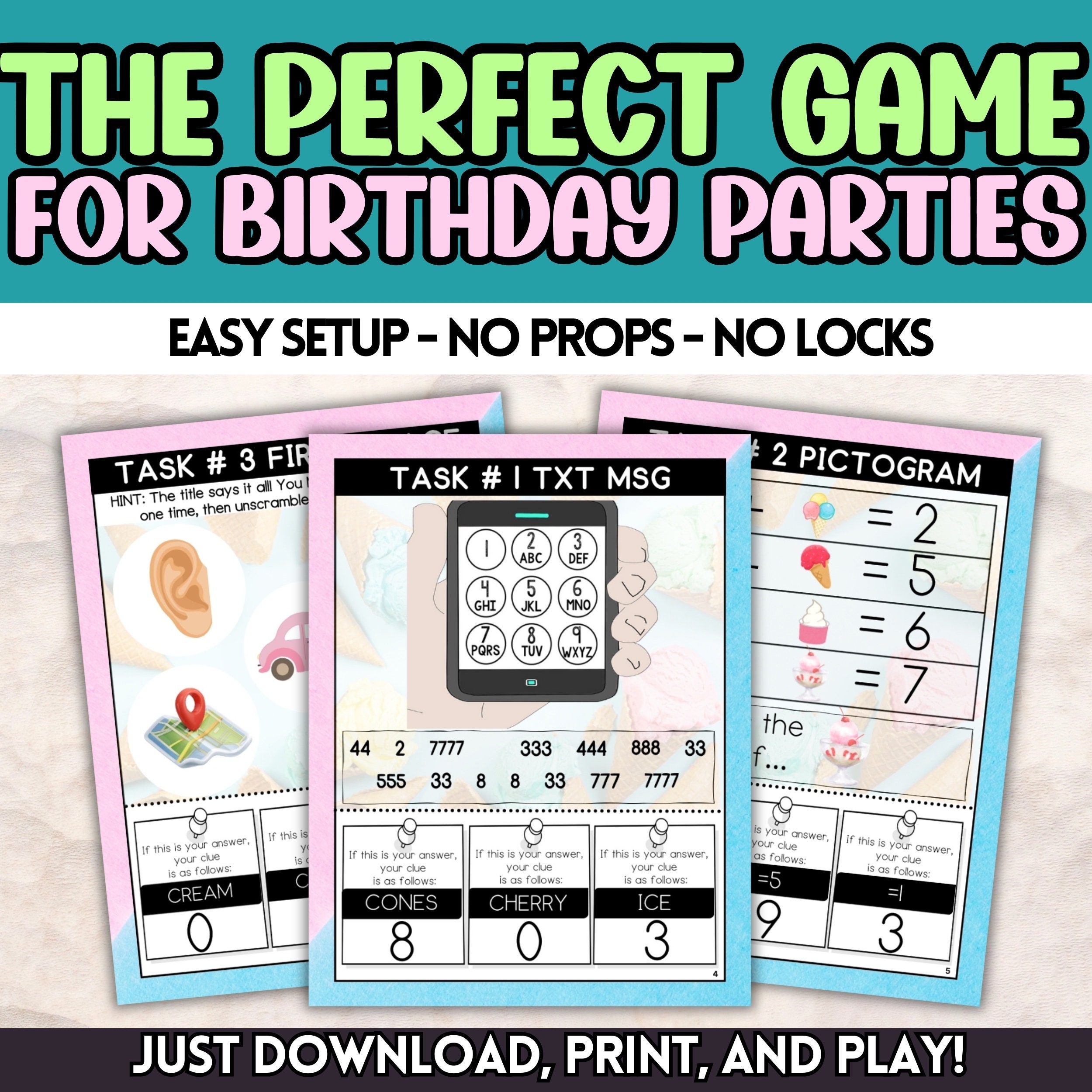 Ice Cream Party Escape Room Kit Kids Printable Birthday Activity Summer ...