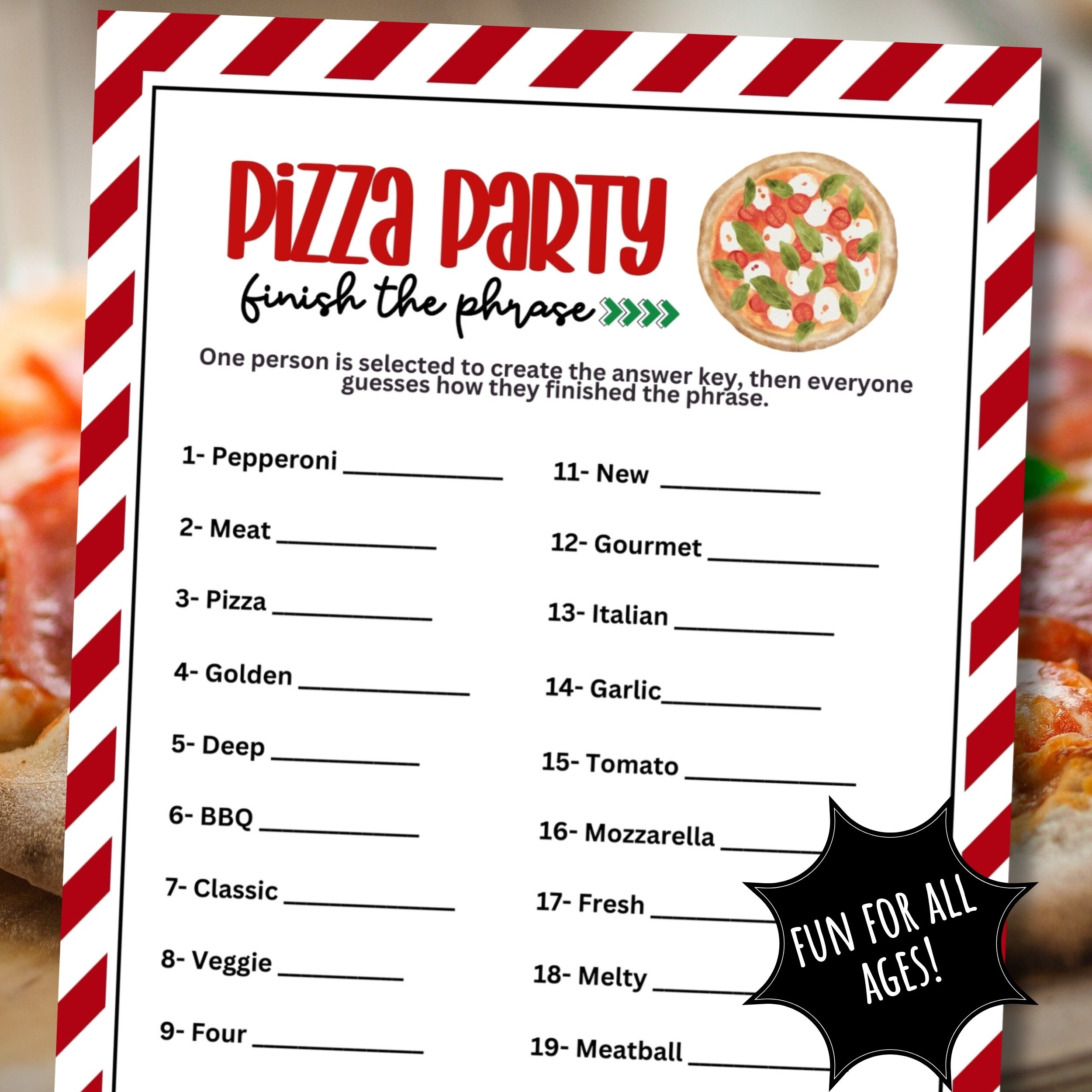 Pizza Party Finish the Phrase Game: Family Fun (digital Download) - Etsy UK