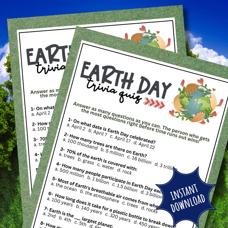 Earth Day Trivia Quiz Questionnaire Fun Science Learning Activity for ...