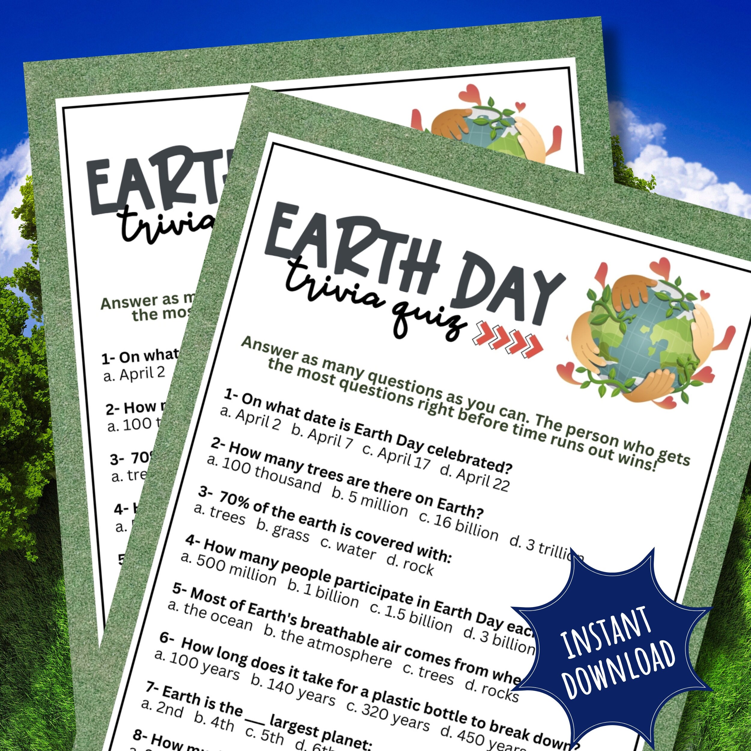 Earth Day Trivia Quiz Questionnaire Fun Science Learning Activity for ...