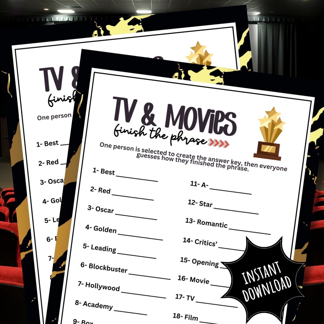 Movie Awards and TV Film Party Finish the Phrase Game Word Trivia Quiz ...