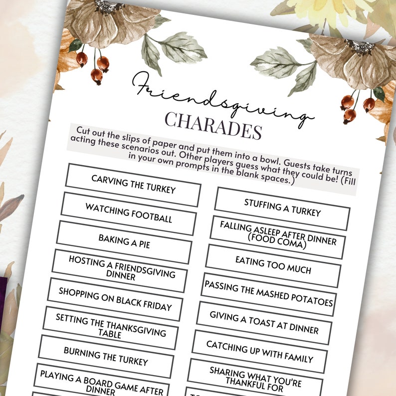 Friendsgiving Charades Game: Printable Thanksgiving Party (digital ...