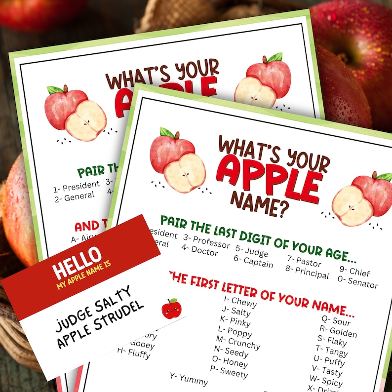 What's Your Apple Name Game: Printable Party Activity (digital Download ...