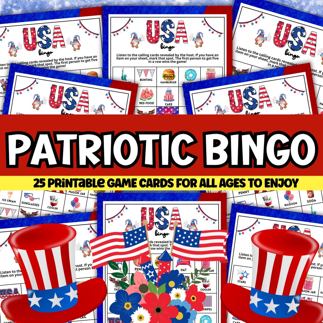 Patriotic BINGO Game: USA Theme, 25 Printable Cards (digital Download ...