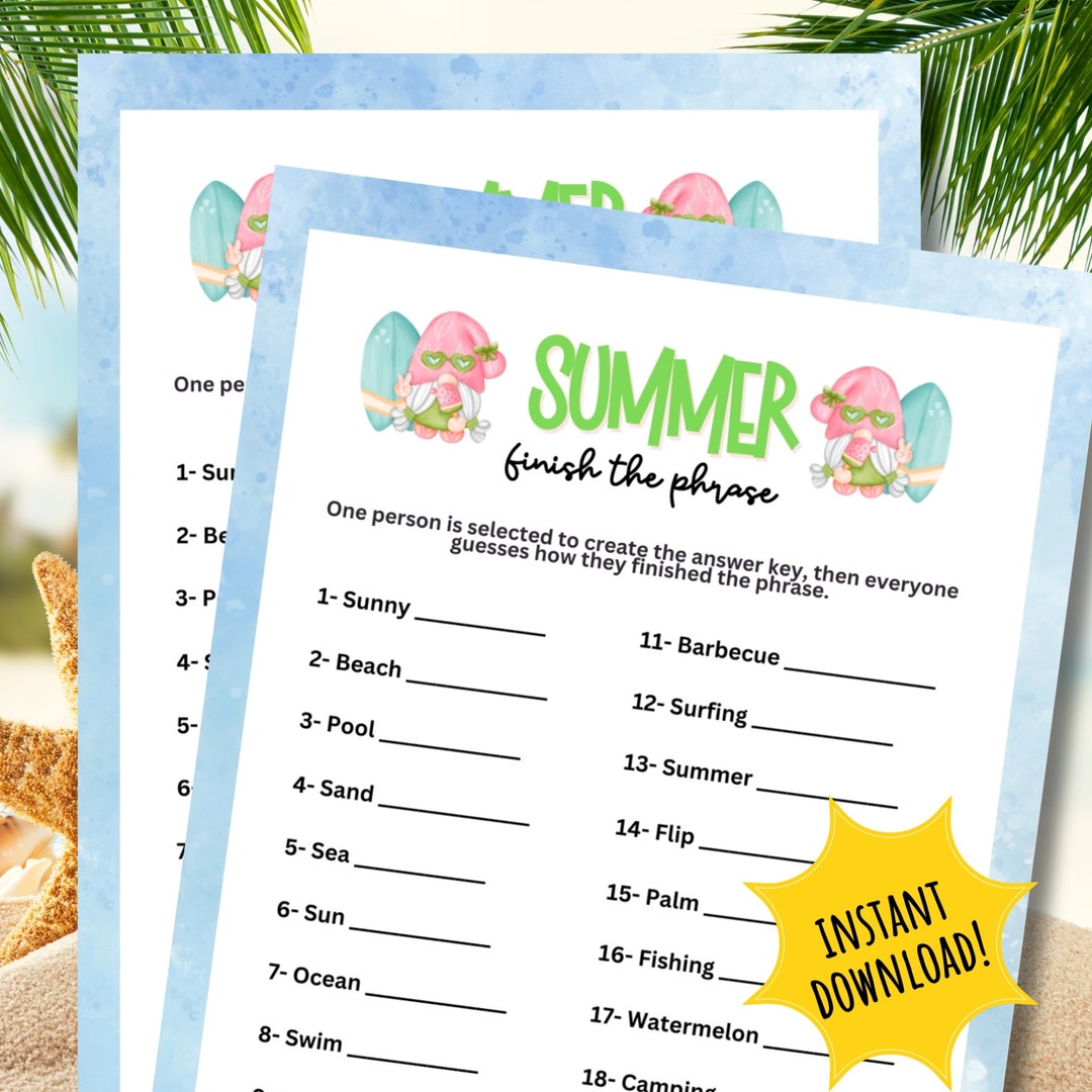 Summer Word Game Beach Party Fun BBQ Trivia Poolside Activity Vacation ...