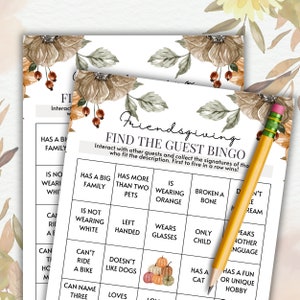 Friendsgiving Find the Guest BINGO Card Game Thanksgiving Holiday Party ...
