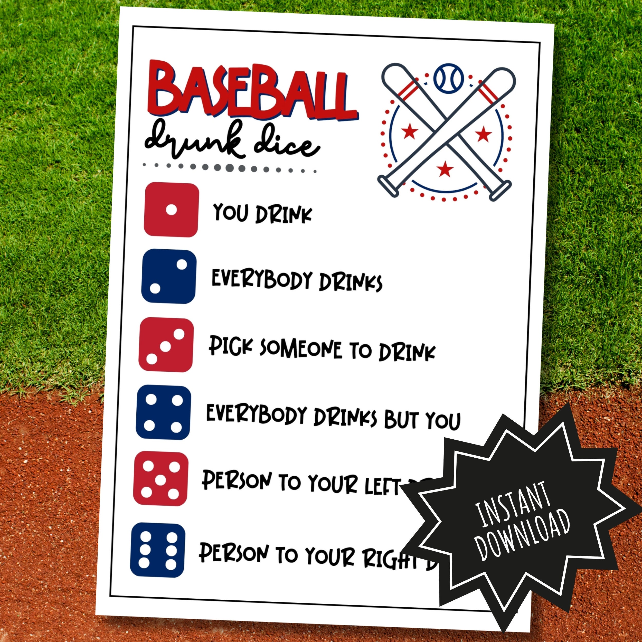 Baseball Drunk Dice Drinking Printable Party Game for Adults to Get ...