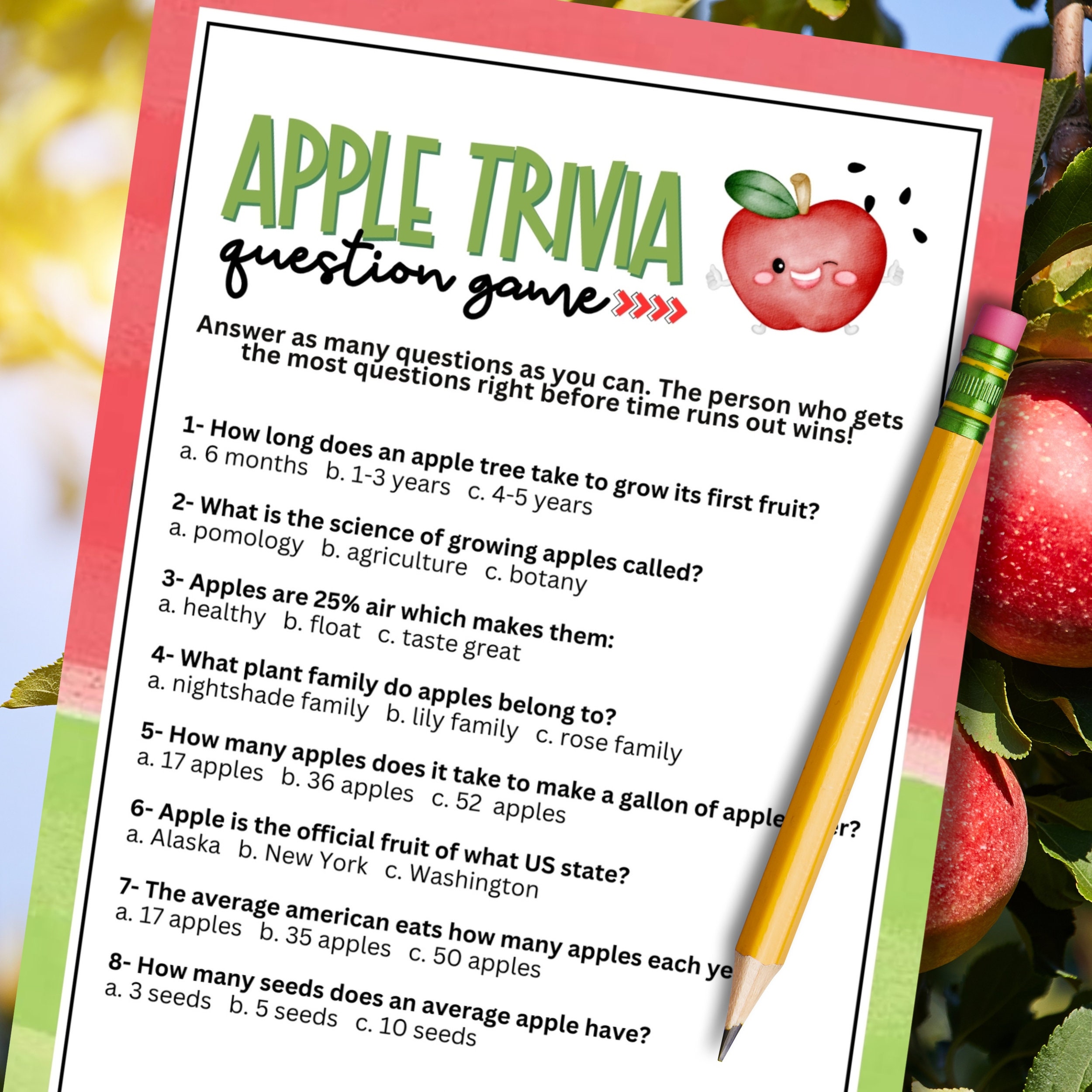 Apple Trivia Game: Thanksgiving, Friendsgiving, Fall Events (digital ...