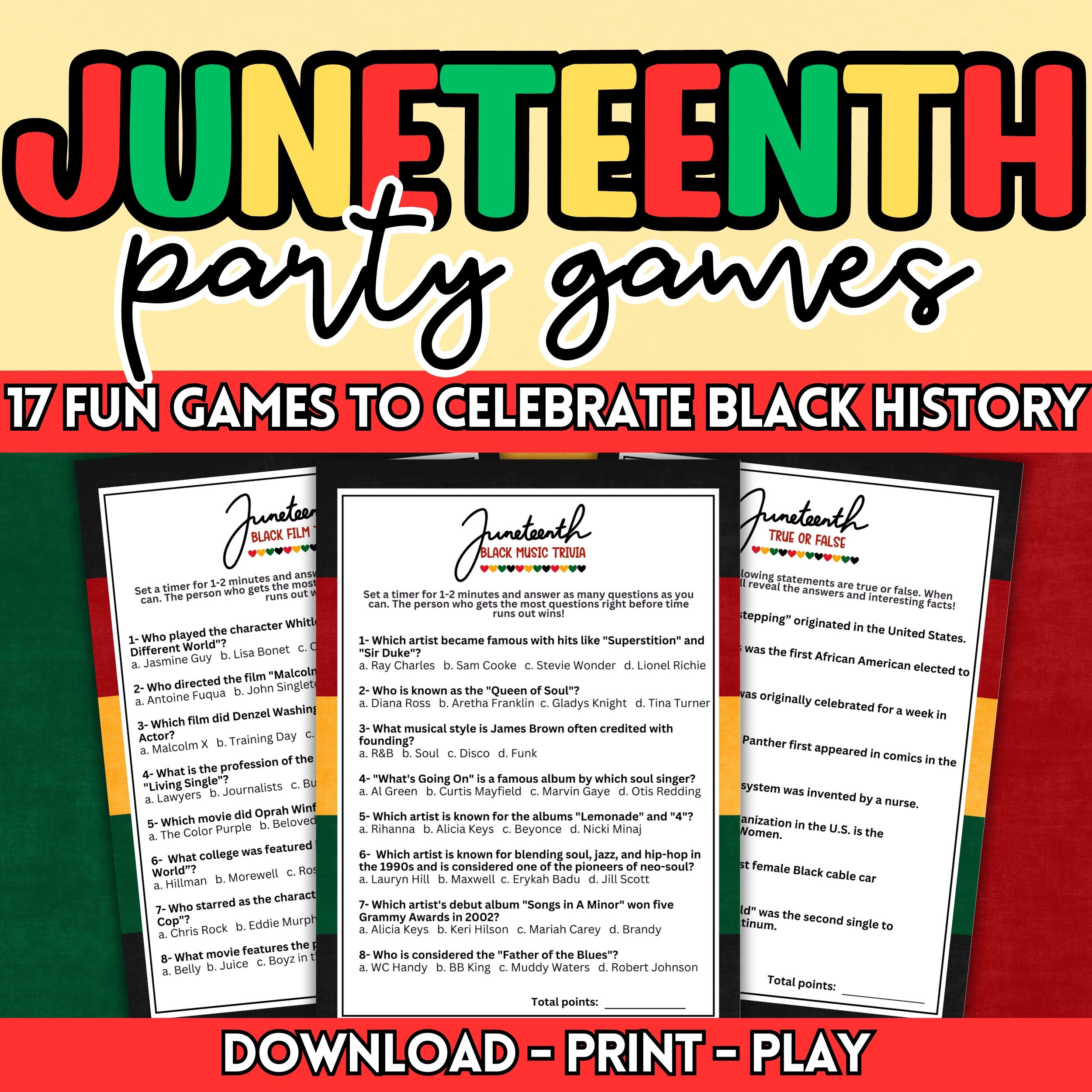 Juneteenth Games Bundle of Trivia Questions and Word Puzzle Activities ...