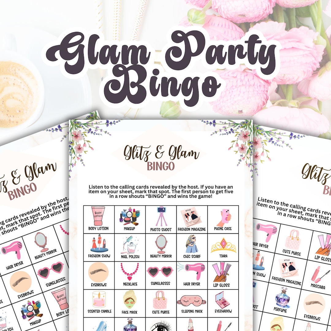 Glam Party Bingo Game for Teens Tweens Slumber Parties Fun Pizza ...