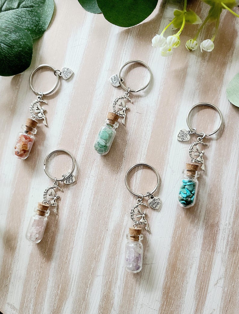 Glass Vile Crystal Fairy Crescent Moon Pendant Keychain Amethyst ...