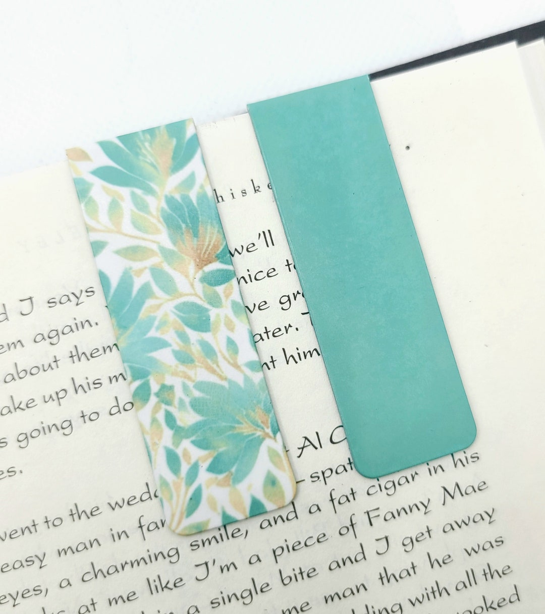 Boho Floral Magnetic Bookmark Set of 2 Gift for Booklovers Cream Blue ...