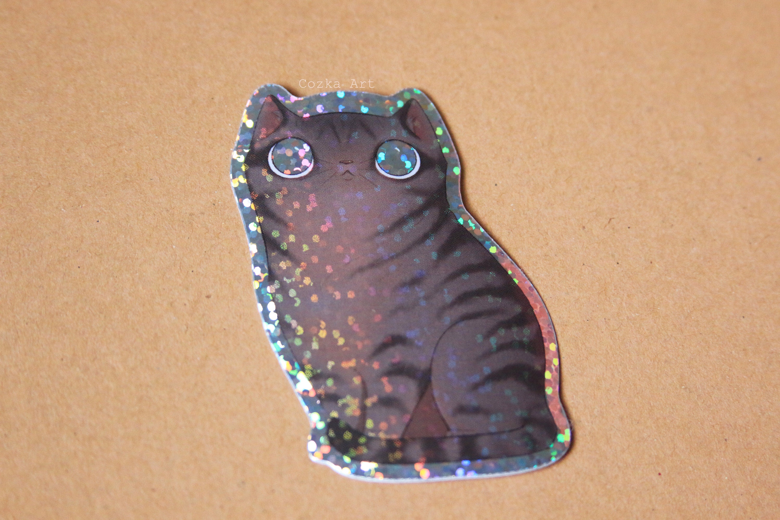 Starry Eyed Cat Stickers Glitter Cat Vinyl Sticker Holographic Kitten ...