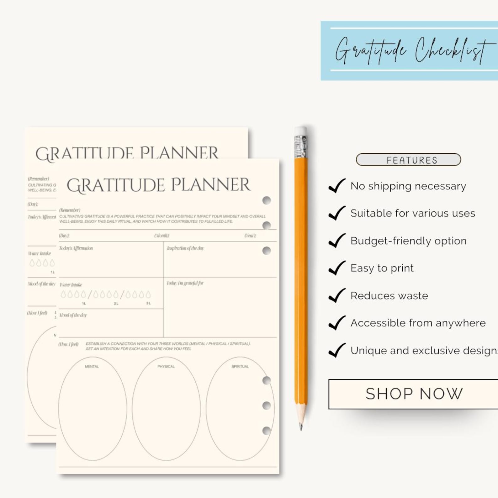 Minimalist Gratitude Daily Checklist, Gratitude Checklist, Mindfulness ...