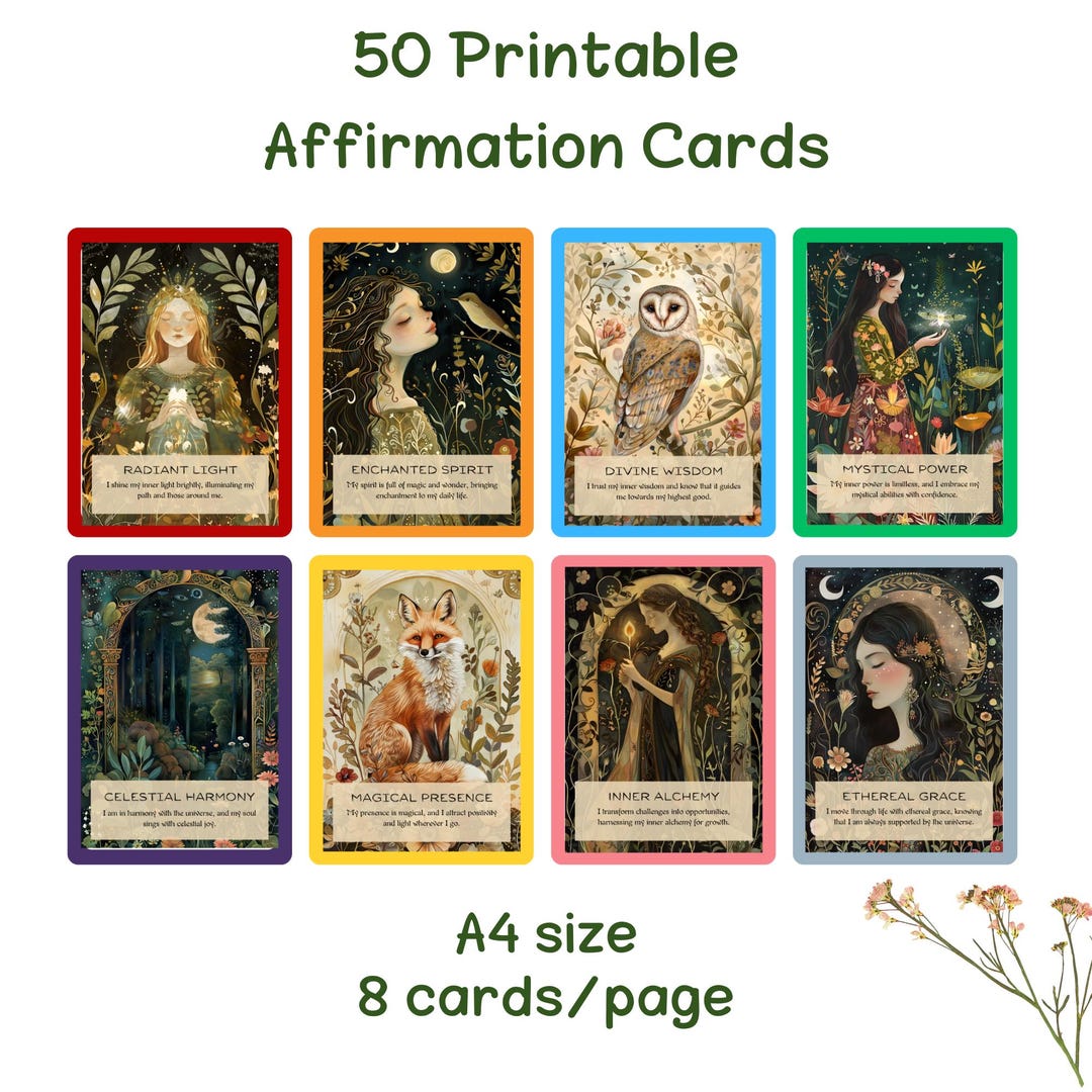 Printable Affirmation Cards 50 Inspiring Cards Instant Boost of ...