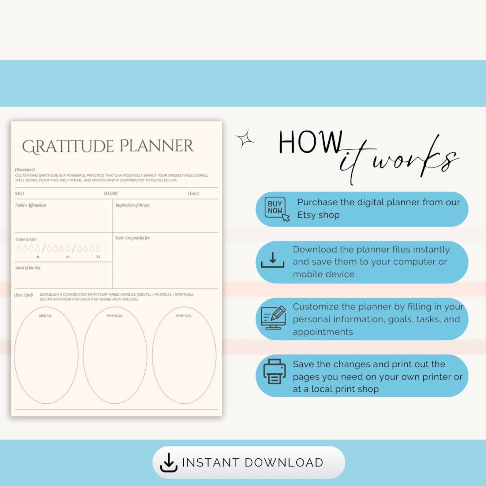 Minimalist Gratitude Daily Checklist, Gratitude Checklist, Mindfulness ...