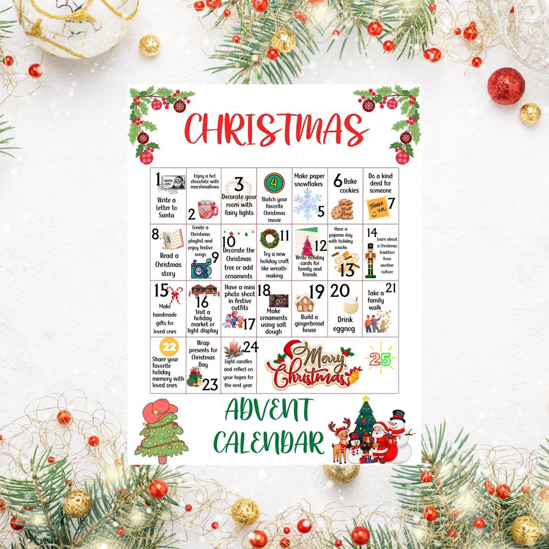 Advent Calendar Printable and Editable for Countdown to Christmas ...