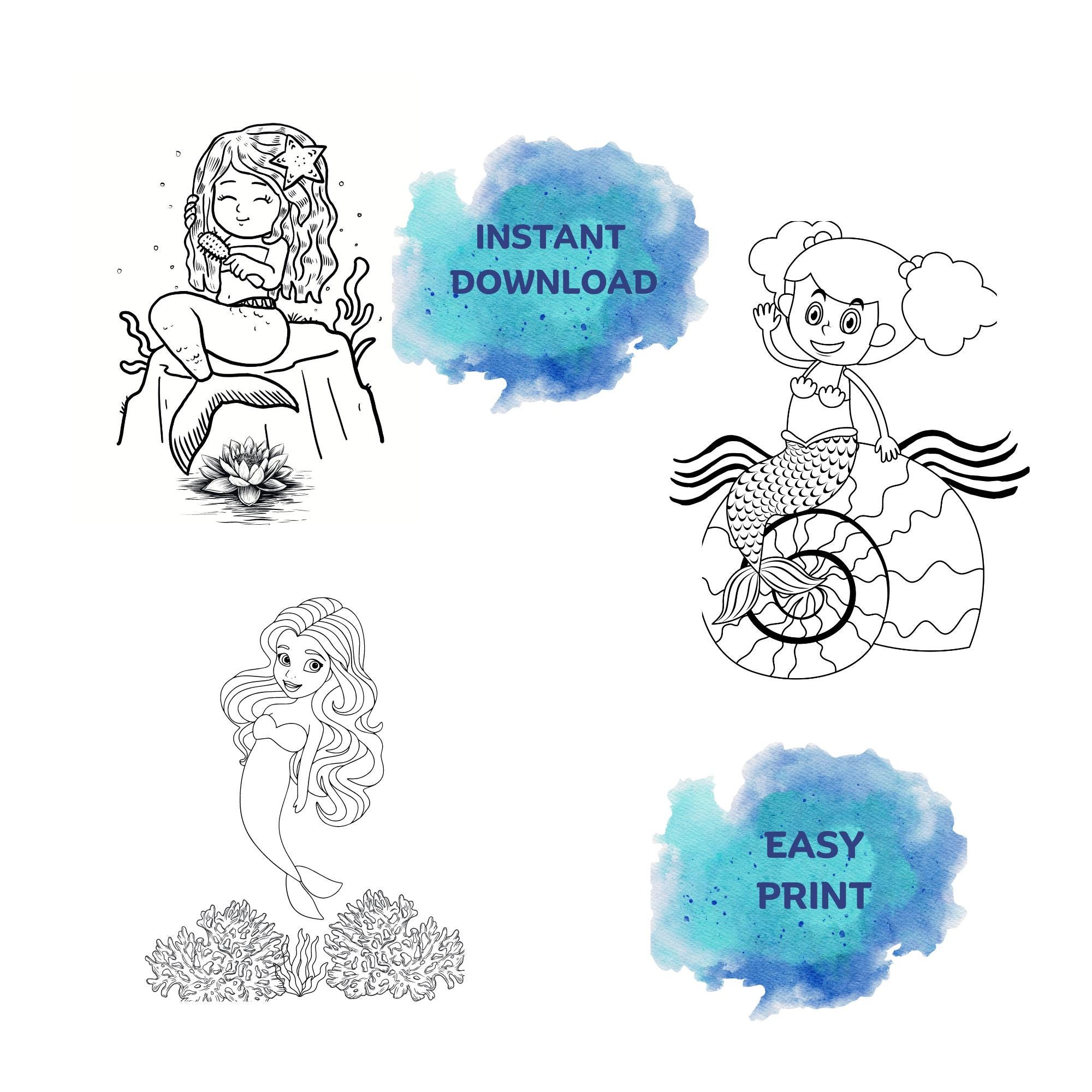 Mermaid Coloring Pages for Kids 20 Printable Sheets of Underwater Fun ...