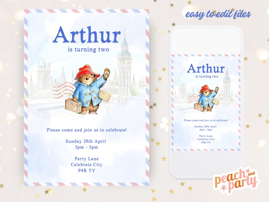 Paddington Bear, Editable Paddington Invitation, Printable or Text, Boy ...