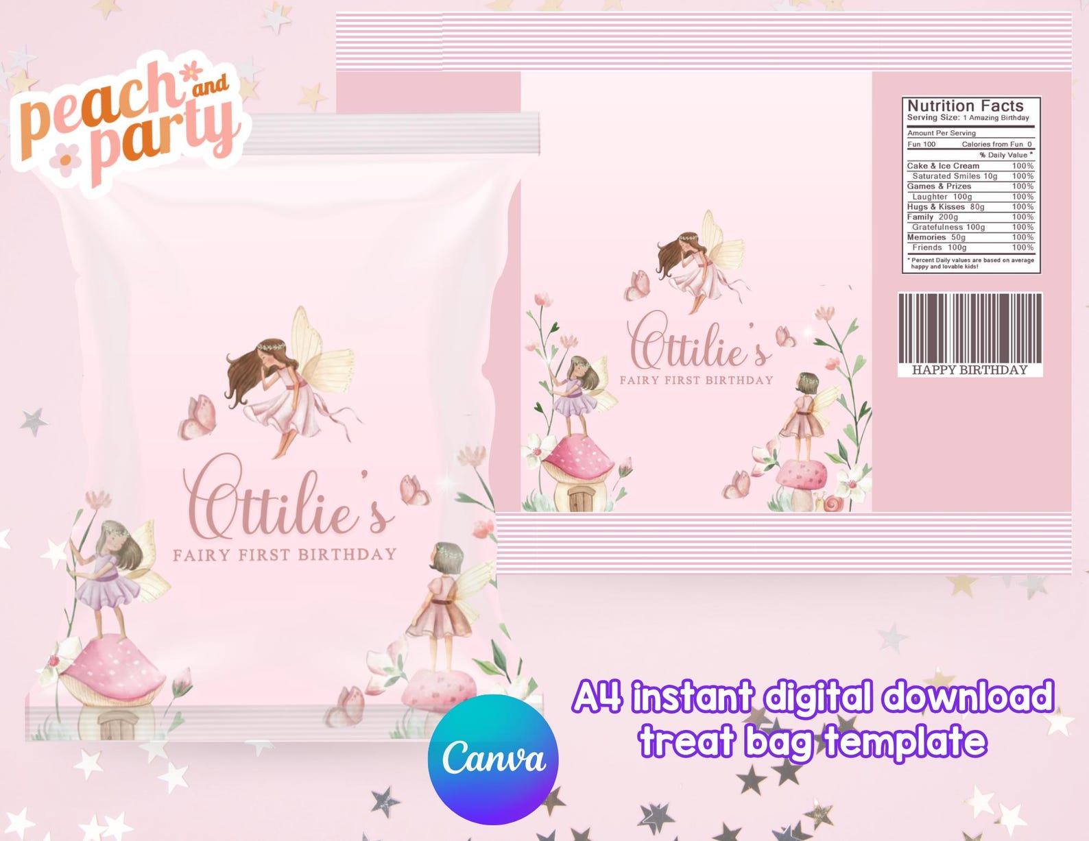Fairy Treat Bag, Template, A4 Printable JPG, Snacks Bag, Chip Bag ...