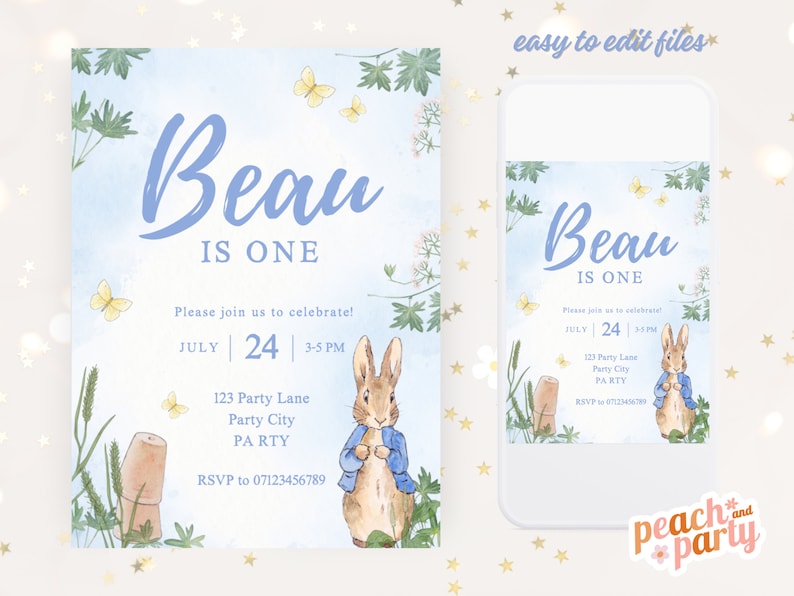 Peter Rabbit Birthday Invitation, Editable Peter Rabbit Invitation ...
