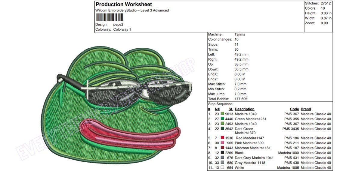 PEPE Meme With Sunglasses Embroidery Design, PEPE Logo, Instantly ...