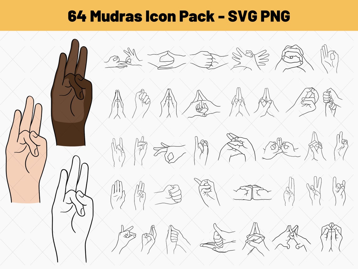 Mudras SVG PNG Icon Pack Bundle Set | Instagram, Social Media | Hand Drawn Vector Graphics Clip ...