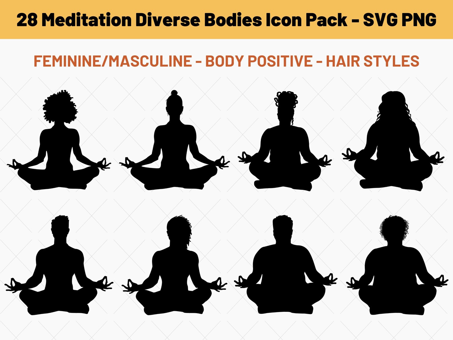 Meditation Diverse Bodies SVG PNG Icon Pack Bundle Instagram, Social ...