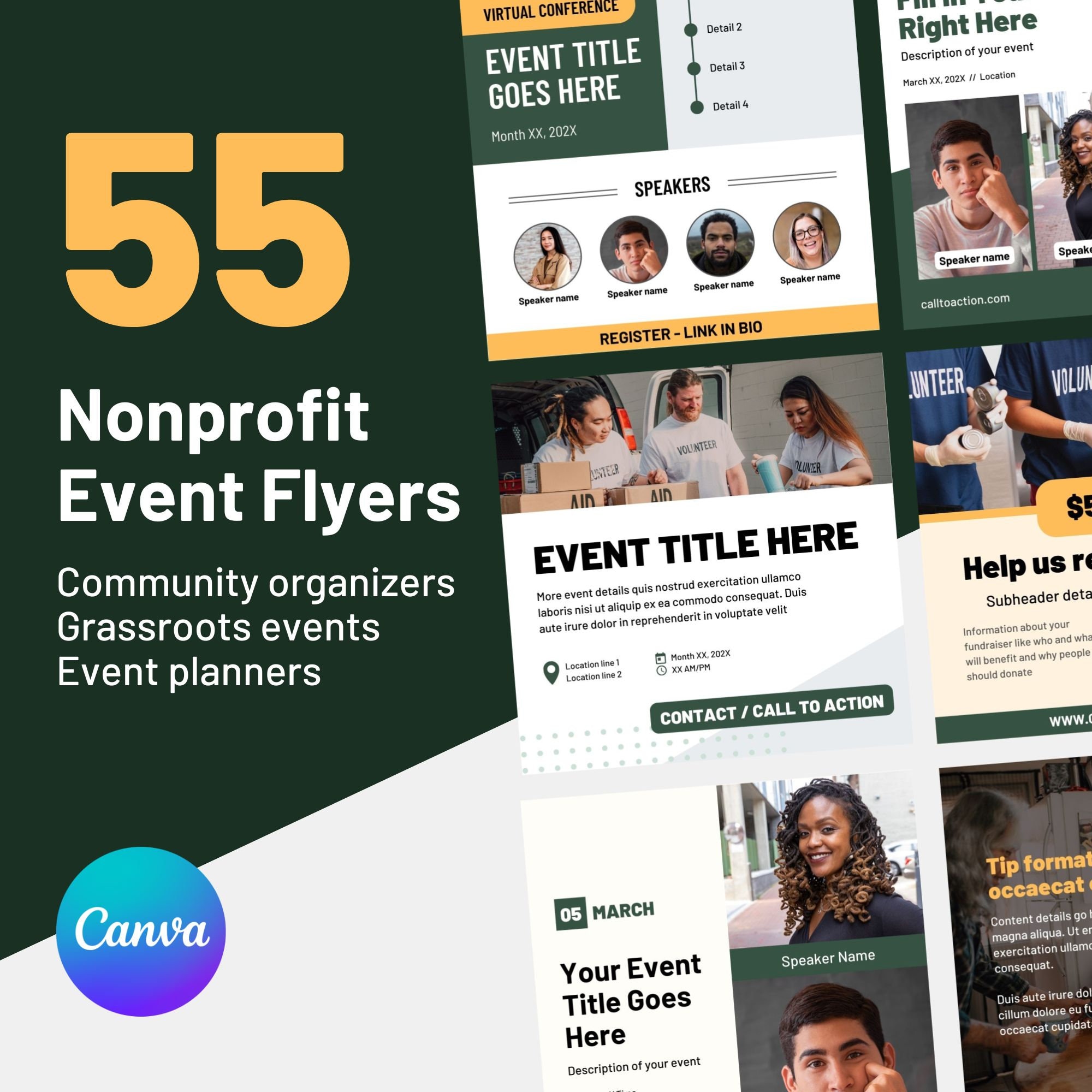 Nonprofit Event Flyers: Canva Social Media Templates (55 Templates) - Etsy