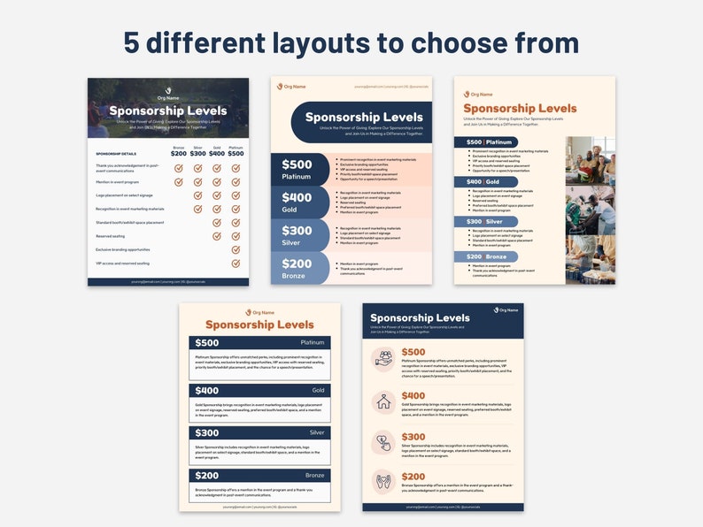 Nonprofit Sponsorship Fundraiser Flyers: Editable Canva Template (5 ...