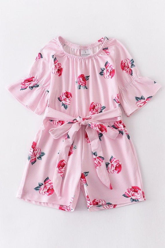 Girls Romper Pink Floral | Etsy