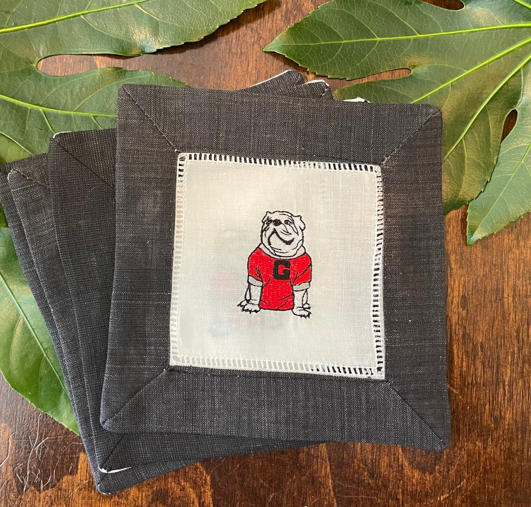 UGA Cocktail Napkins Black Border Set of 4 - All Dawgs Need These! - Etsy