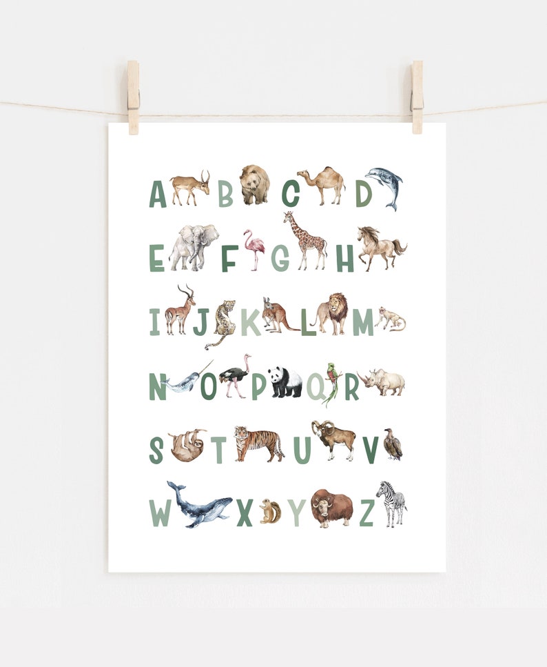 ENGLISH Alphabet Poster / Animal Alphabet / Nursery Decor / - Etsy