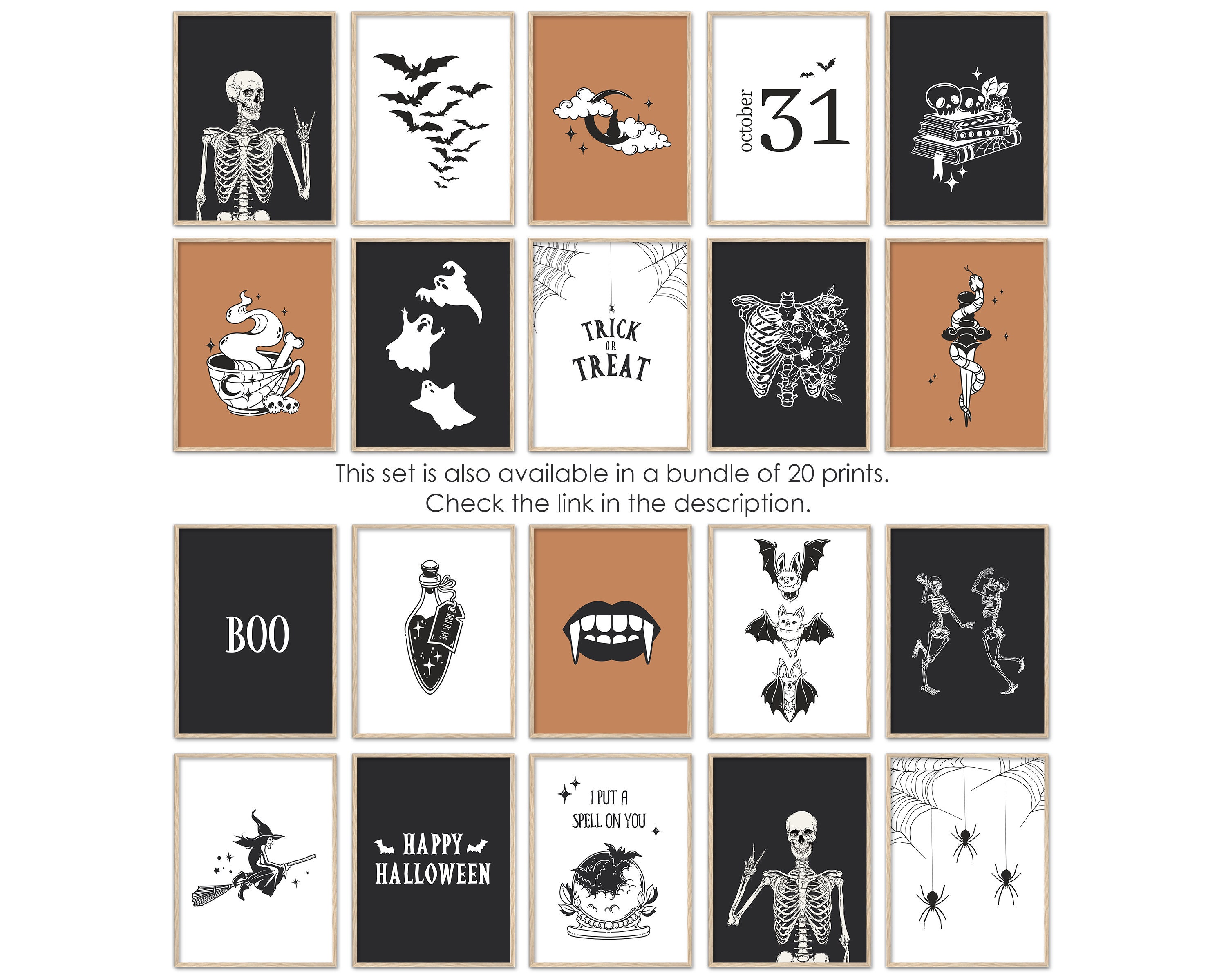Halloween 8 Printables Gallery Wall Art Set Modern Spooky - Etsy
