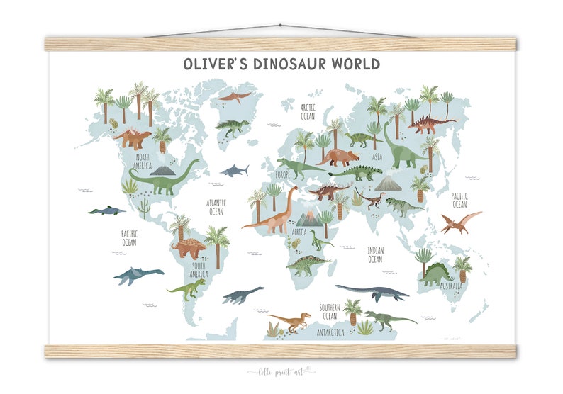 Personalized Dinosaur World Map / Mappemonde Dinosaures / Dinosaurier ...