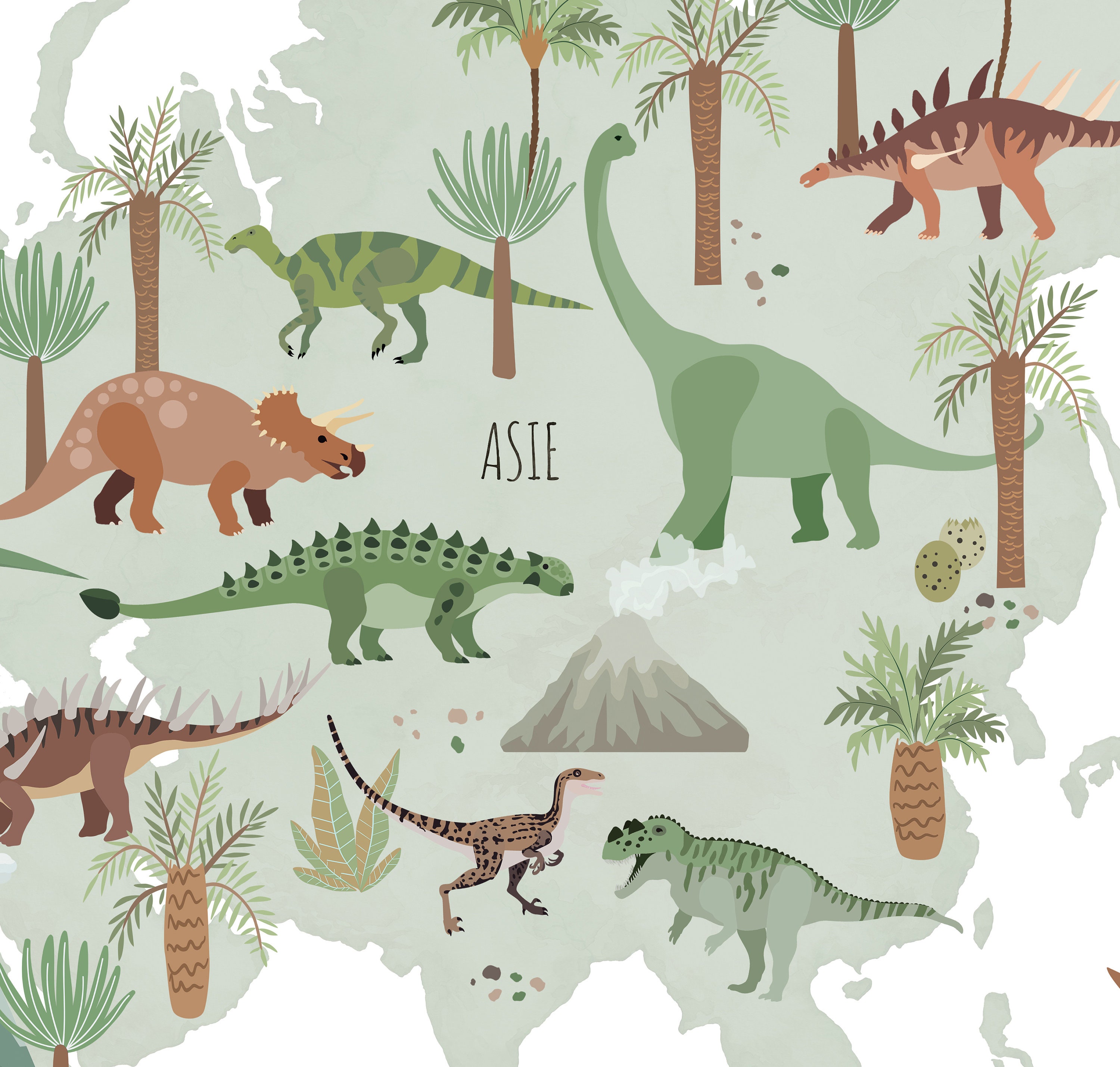 Personalized Dinosaur World Map / Mappemonde Dinosaures / Dinosaurier ...