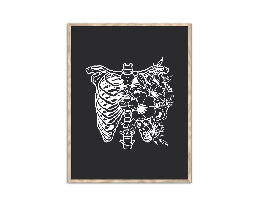 Skeleton Print, Blooming Ribcage Print, Halloween Printable Wall Art ...