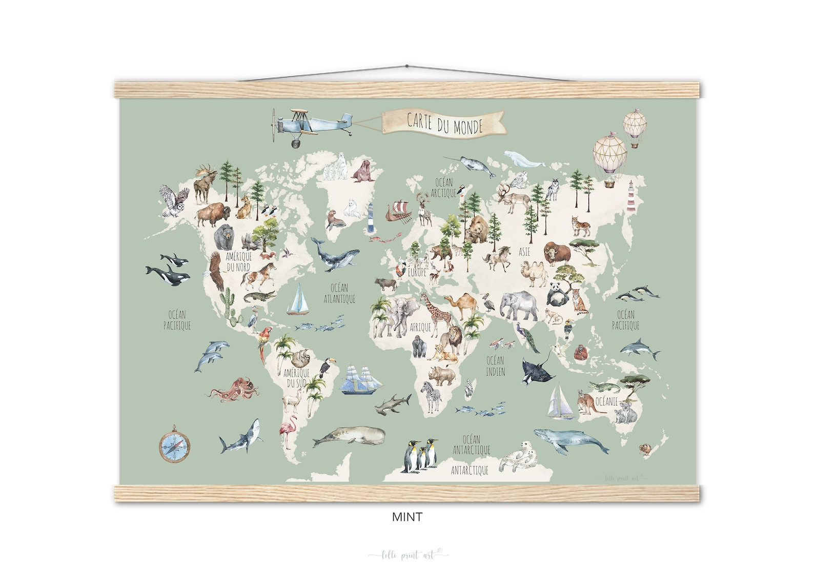 Animal World Map Poster / Children's Map / Nursery Decor / - Etsy