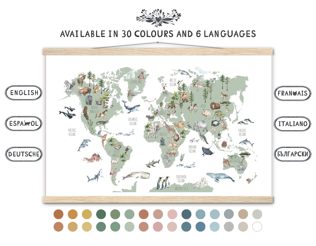 Kids World Map Poster / Animal World Map / Nursery Decor / Kids Room ...