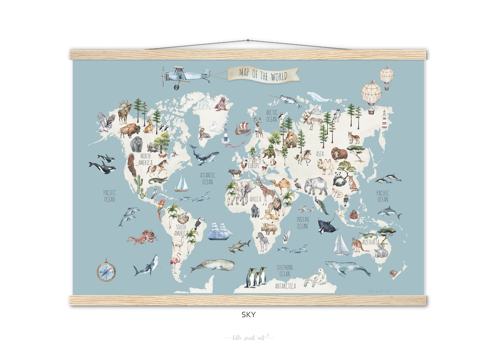 Animal World Map Poster / Children's Map / Nursery Decor / Kids Room ...