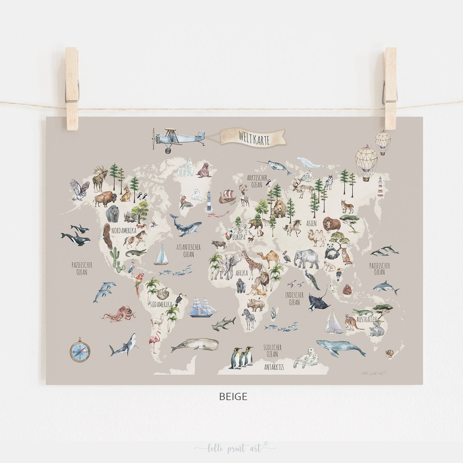 Animal World Map Poster / Children's Map / Nursery Decor / - Etsy