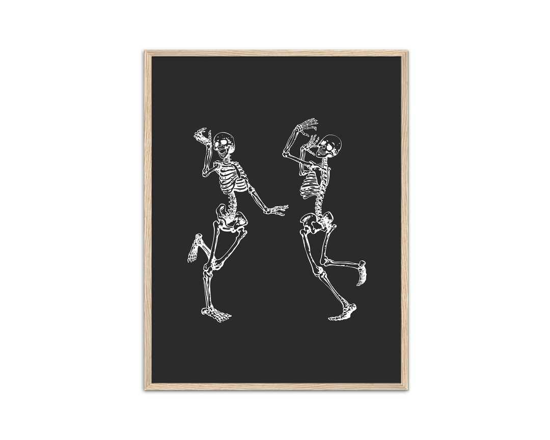 Dancing Skeletons Print, Halloween Printable Wall Art, Modern Spooky ...