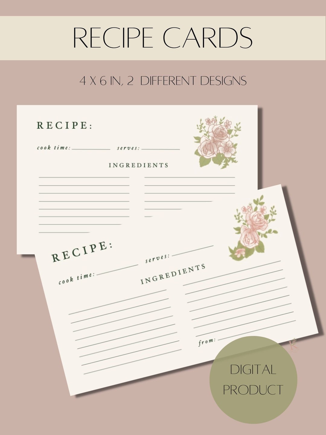 Customizable Recipe Cards, Digital Download, Printable PDF - Etsy