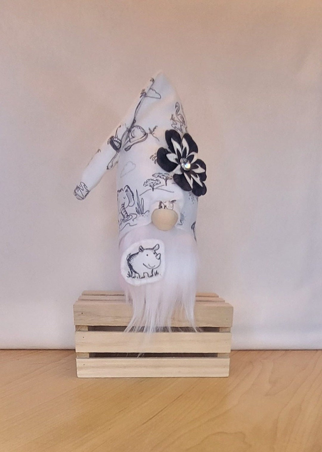 Zoo Animal Gnome, Handcrafted Farmhouse, Rhino Sock Gnome, Tiered Tray ...