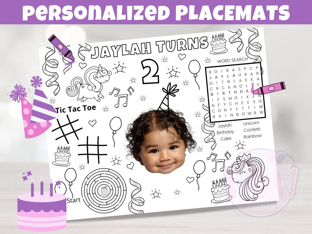 Unicorn Birthday Party Activity Sheet Placemat Personalized - Etsy