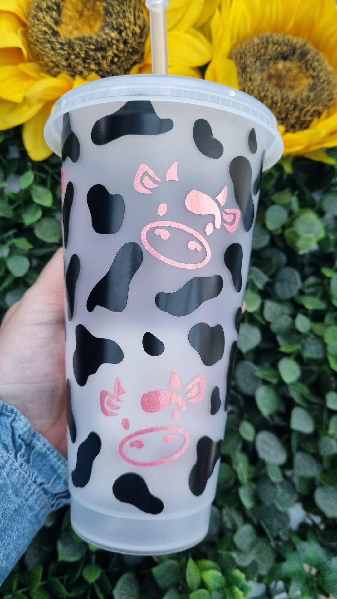 Cow Print Cold Cup, Reusable Cold Cup, Pink Shimmer Cows . Tumbler With ...