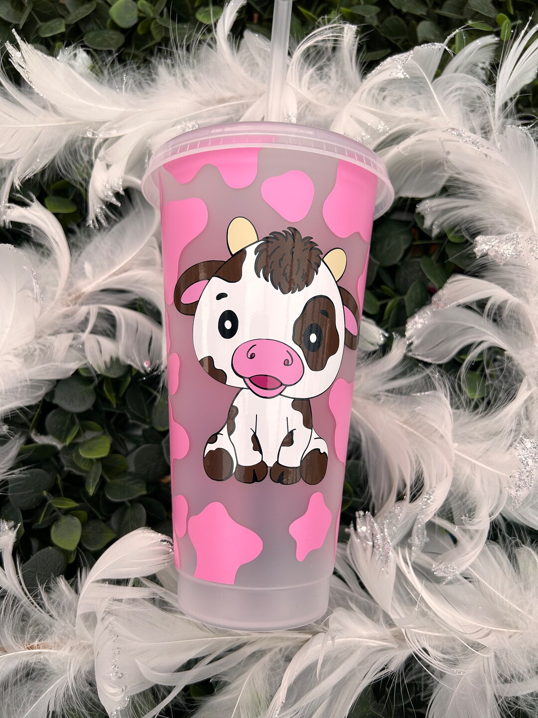 Cow Print Cold Cup, Reusable Cold Cup, Pink Shimmer Cows . Tumbler With ...
