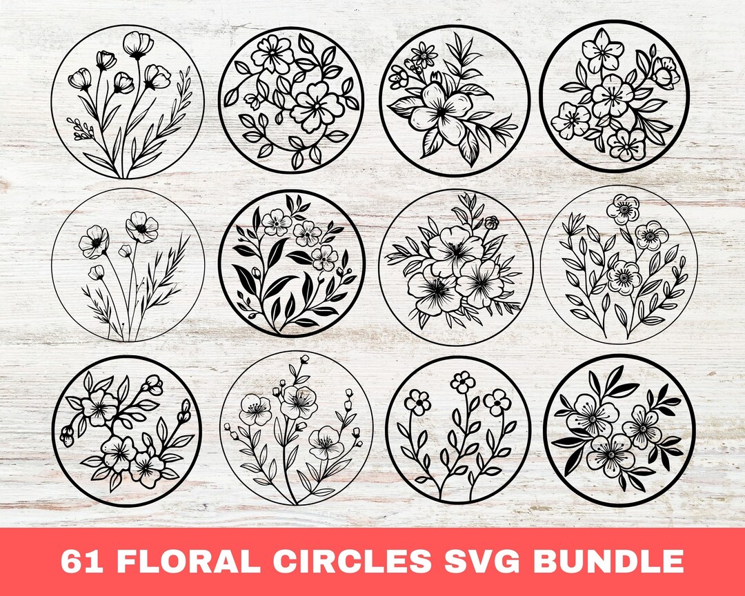 Floral Circles Svg Bundle, Flower Svg, Wildflower Svg, Floral Svg, Wild ...