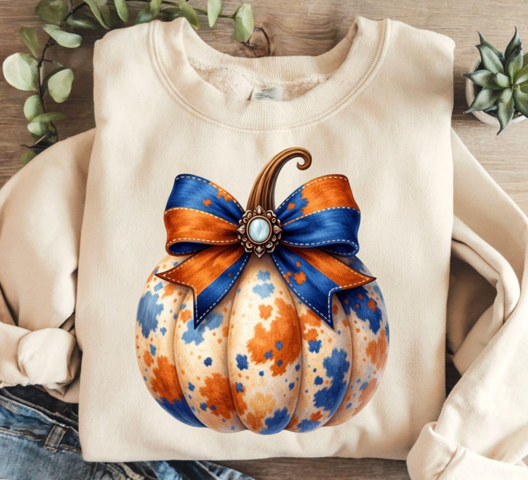 Blue & Orange Bow Pumpkin PNG, Fall Watercolor Pumpkin Clipart, Autumn ...