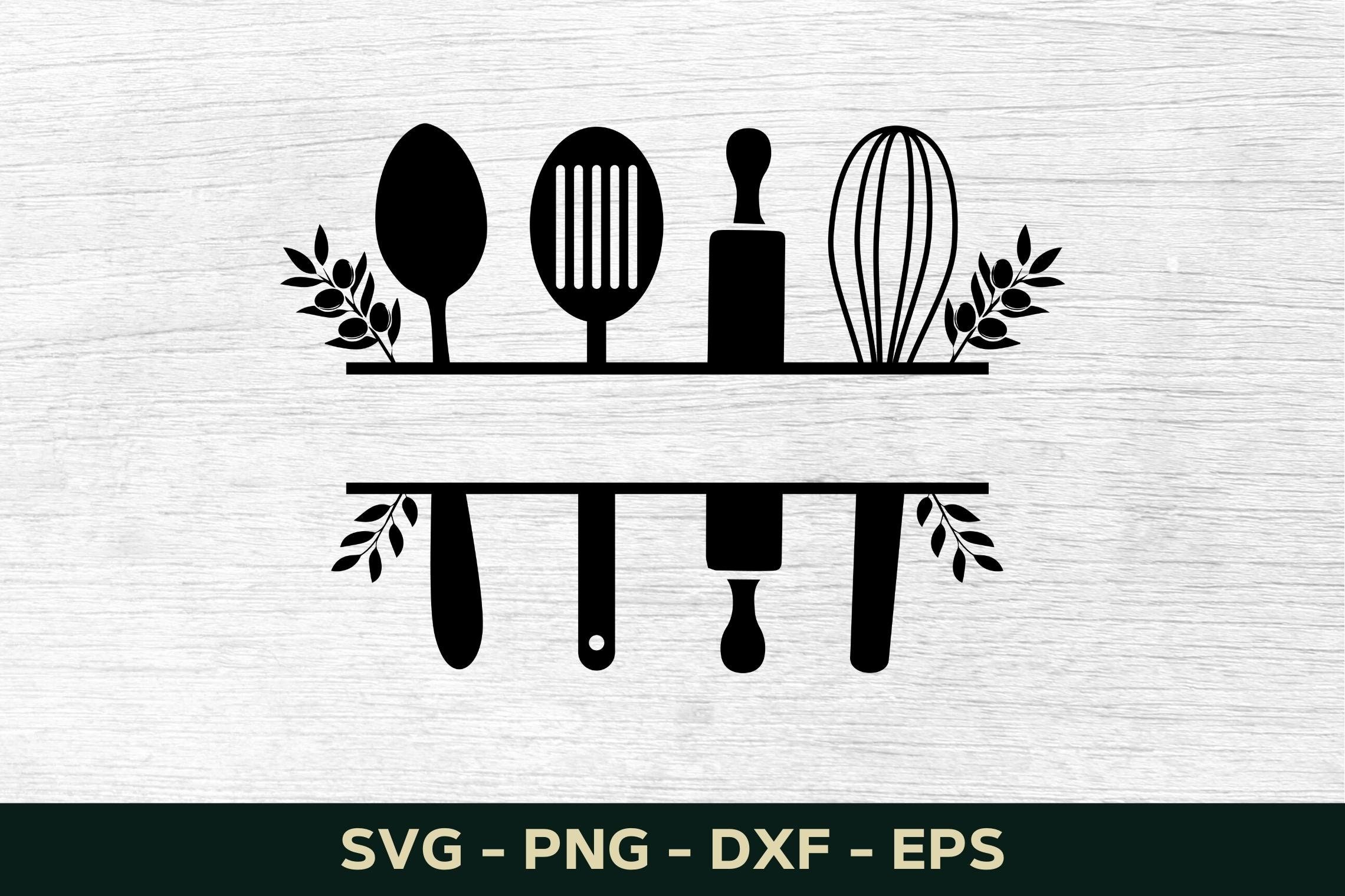 Kitchen Utensils Split Frame Monogram Svg, Kitchen Decor Svg, Kitchen ...